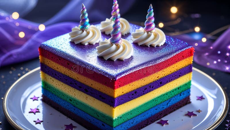 Rainbow Multi-Layered Cake with Smooth Glossy Finish Stock Illustration ...