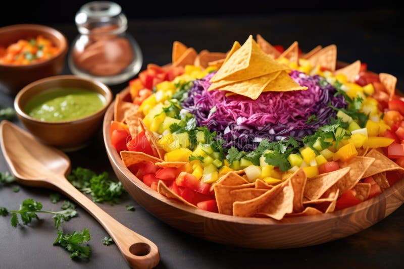 Rainbow Nachos with Various Colored Tortilla Chips Stock Illustration ...