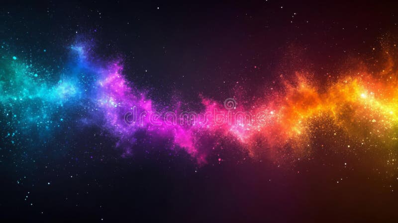 Rainbow Nebula in Dark Space with Glowing Stars Stock Illustration ...