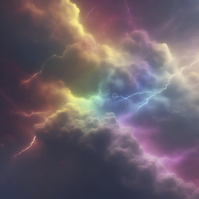 Rainbow Nebula, Sky, and Thunder. Colorful Background. Ai-Generated ...