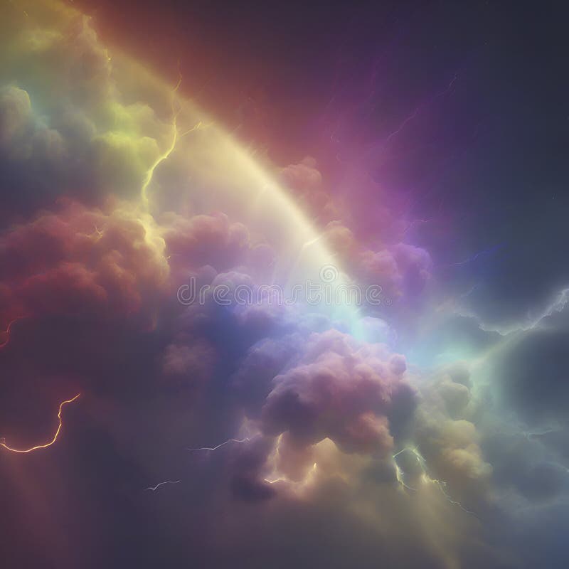 Rainbow Nebula, Sky, and Thunder. Colorful Background. Ai-Generated ...