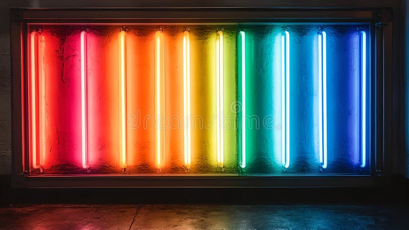 Rainbow Neon Light Display on Dark Concrete Stock Illustration ...