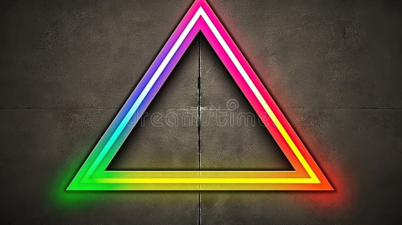 Rainbow Neon Triangle Frame on Textured Wall Stock Photo - Image of ...