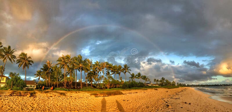 Rainbow at the Oahu Beach, Hawaii Stock Photo - Image of beauty, stone ...