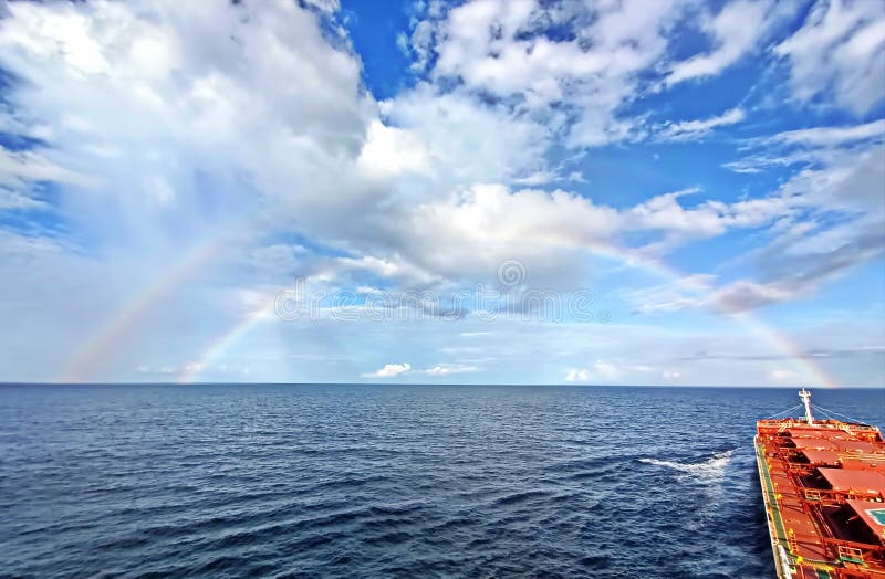 Rainbow in the Ocean after Rain and Thunderstorm.North Pacific Ocean ...