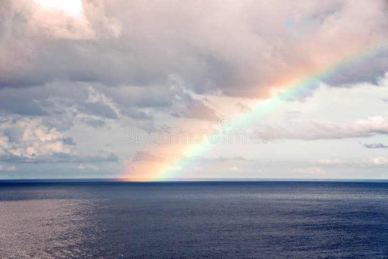 Rainbow in the Ocean after Rain and Thunderstorm.North Pacific Ocean ...