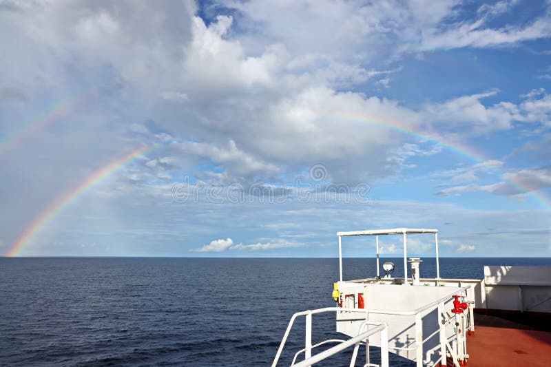 Rainbow in the Ocean after Rain and Thunderstorm.North Pacific Ocean ...