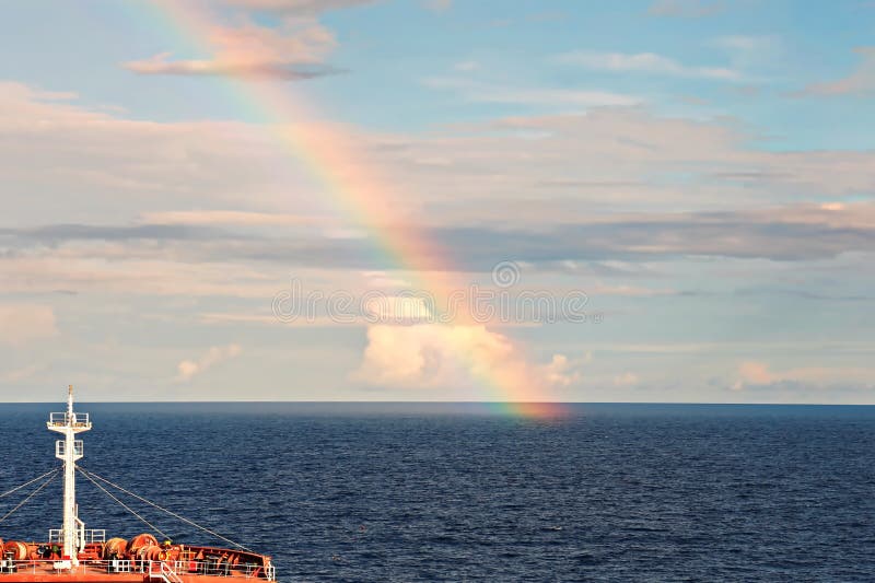 Rainbow in the Ocean after Rain and Thunderstorm.North Pacific Ocean ...