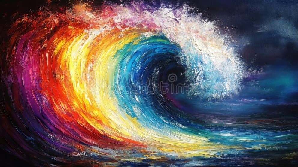 Rainbow Ocean Wave Abstract Painting Stock Illustration - Illustration ...