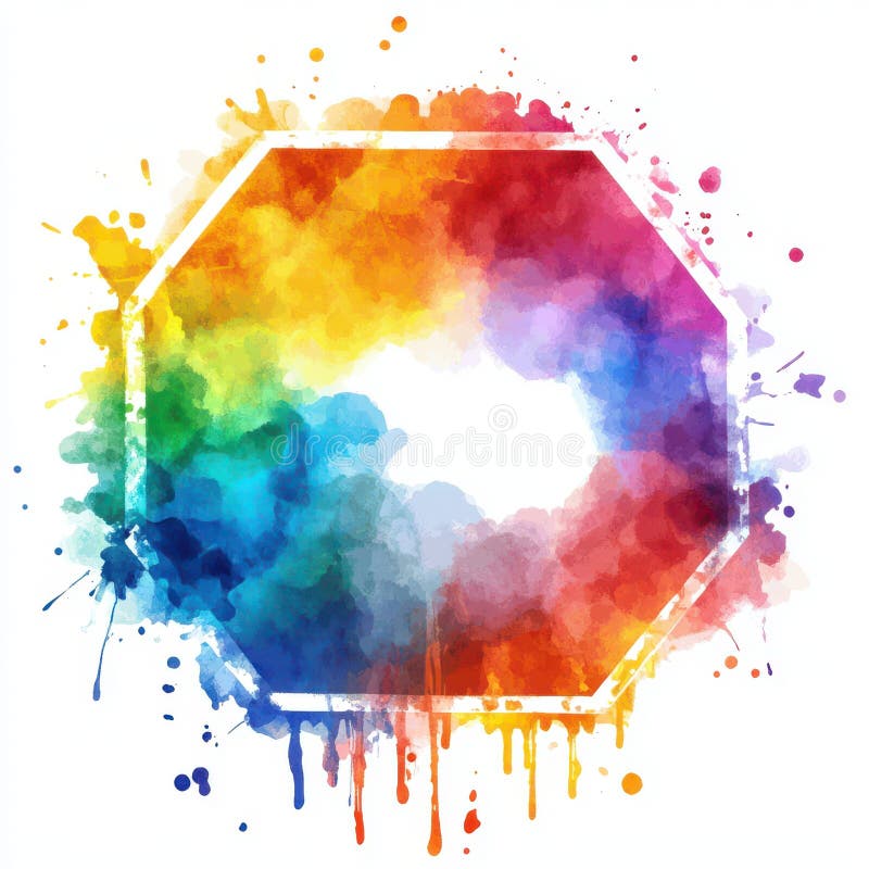 Rainbow Octagon Watercolor Splash Design Abstract Art Stock ...