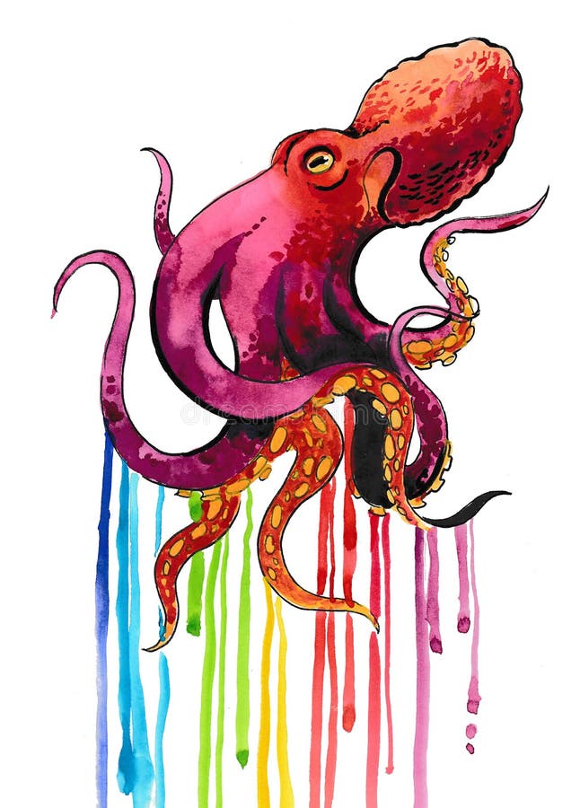 Rainbow octopus stock illustration. Illustration of poster - 356242752
