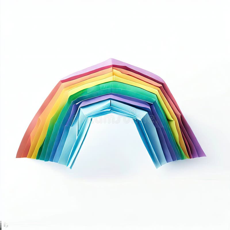 Rainbow Origami Landscape with Trees and Mountains, Created Using ...