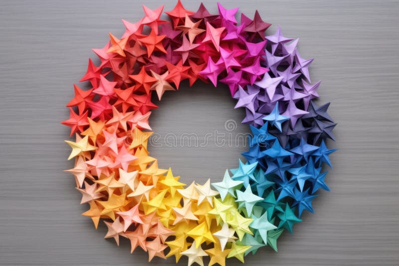 Rainbow of Origami Stars Arranged in a Circle Stock Photo - Image of ...