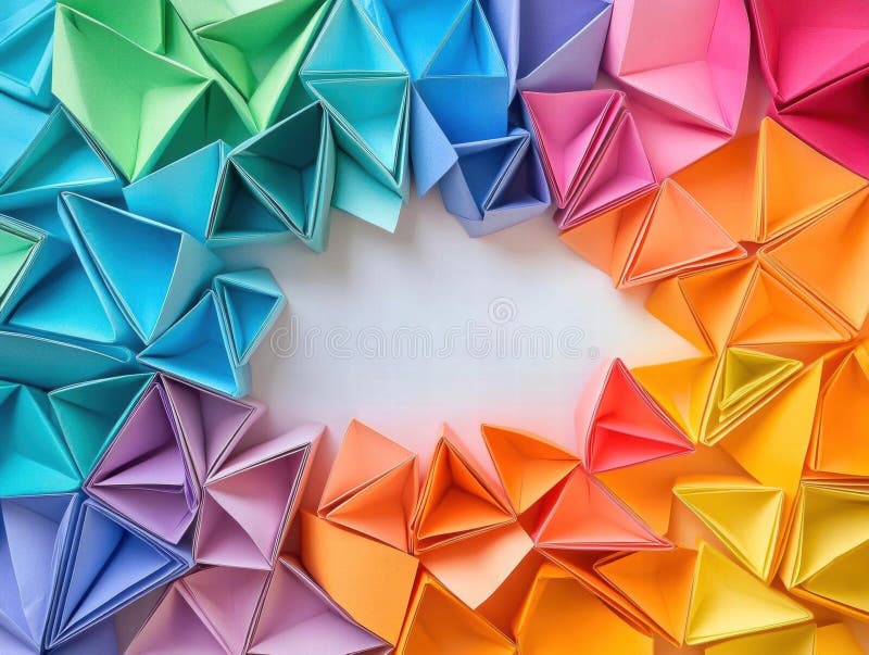 Rainbow Origami Triangles Frame Stock Illustration - Illustration of ...