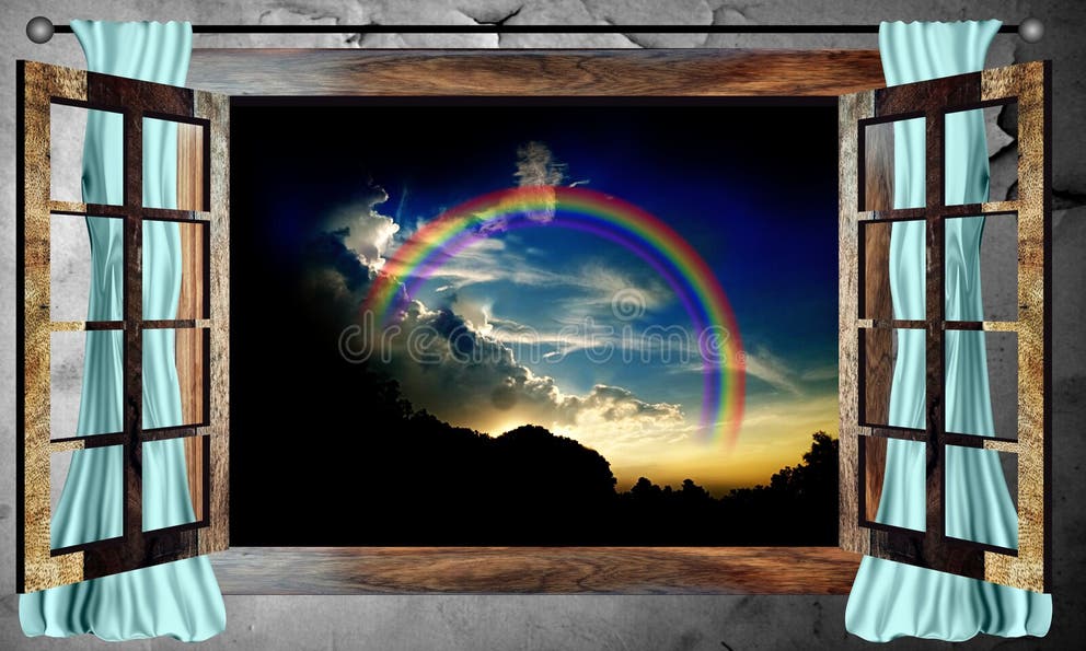 Rainbow Outside the Window in the Evening. Vector Illustration Stock ...