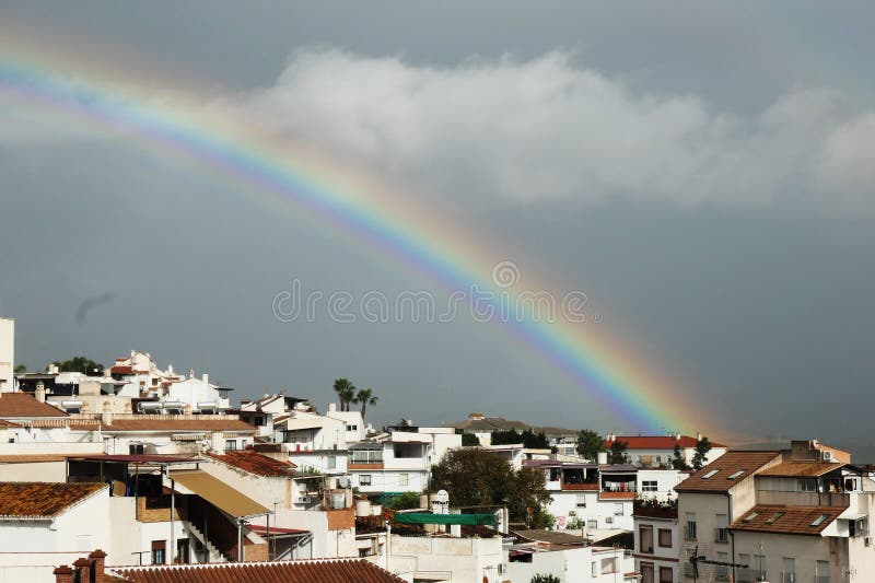 Rainbow Over Andalusian Village Stock Image - Image of colourful ...