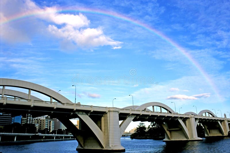 Rainbow over arched Bridge stock image. Image of colour - 1770349
