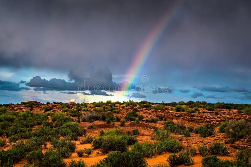 Rainbow Over the Arizona Desert Stock Photo - Image of arizona, bush ...