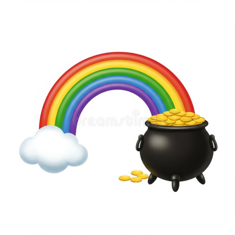 Rainbow Over Black Pot of Gold Coins Stock Illustration - Illustration ...