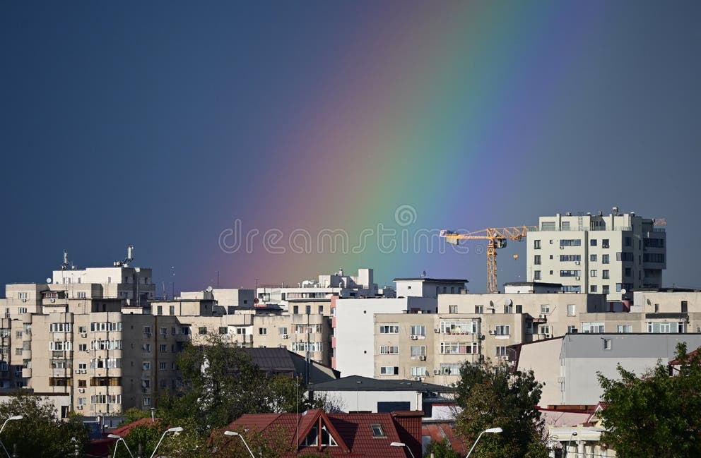 Rainbow Over the Blocks of Bucharest, Romania Stock Photo - Image of ...