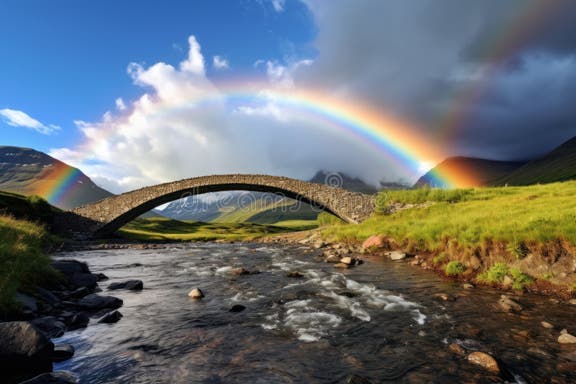 A rainbow over a bridge stock illustration. Illustration of colourful ...