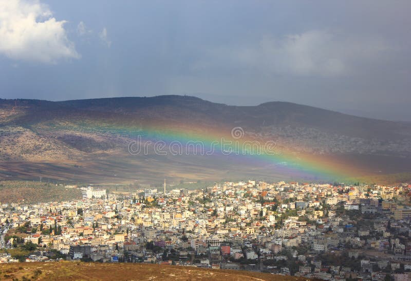 Rainbow Over Cana of Galilee, Israel Stock Photo - Image of kefar ...