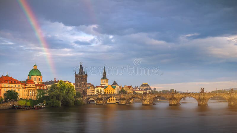 Rainbow Over Charles Bridge after a Storm in the Summer, Prague, Czech ...