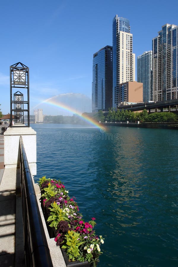 Rainbow over Chicago river stock image. Image of life - 5740877