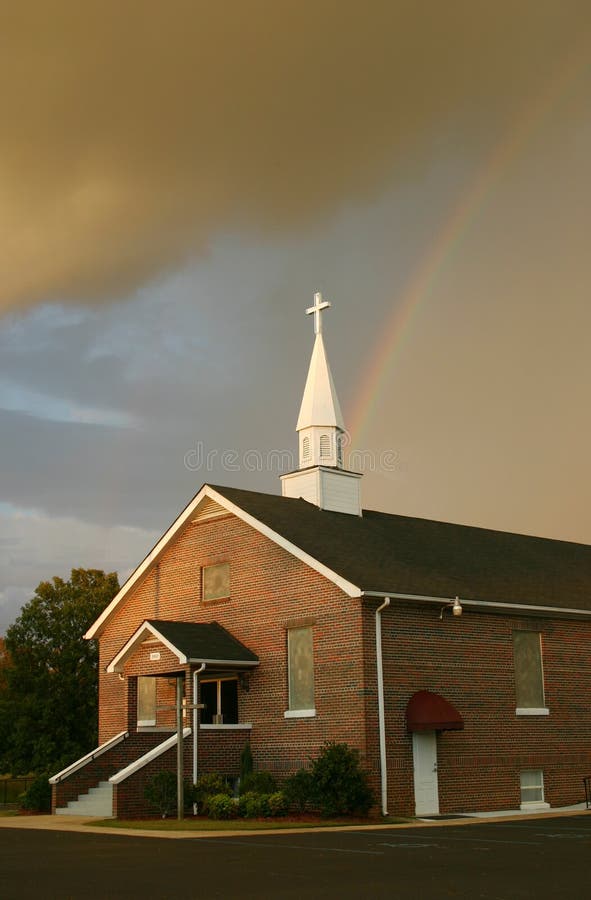 Rainbow over church stock photo. Image of building, dark - 21625596
