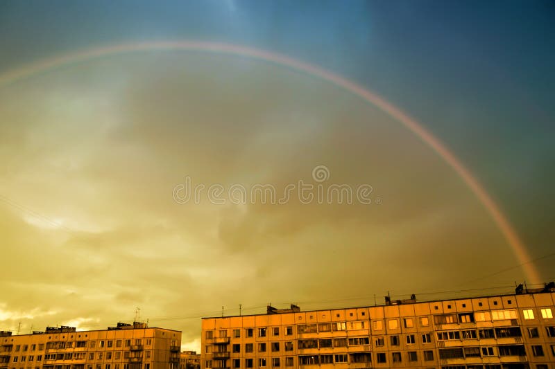 Rainbow over the city stock photo. Image of colour, city - 23949430