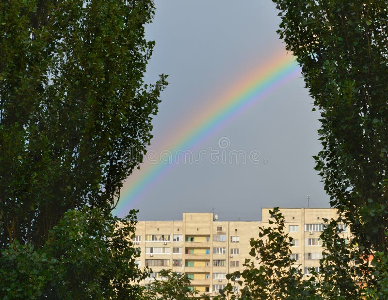 Rainbow over the city stock image. Image of kyiv, light - 158182419