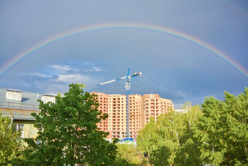 Rainbow Over Construction Site Stock Image - Image of skyscraper, crane ...