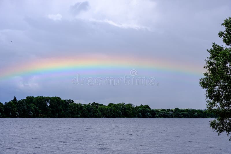 Rainbow Over the Country Fields Stock Image - Image of landscape, tree ...