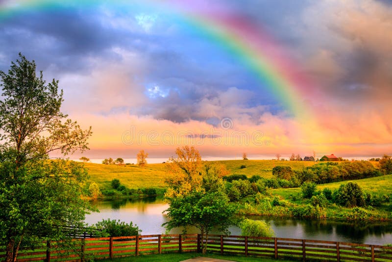 Rainbow over countryside stock image. Image of kentucky - 41048281