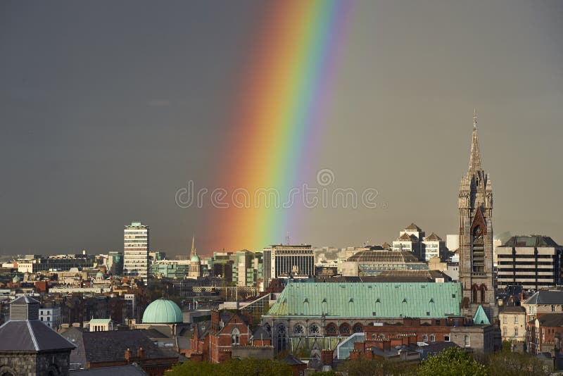 Rainbow over Dublin stock image. Image of building, town - 31577437