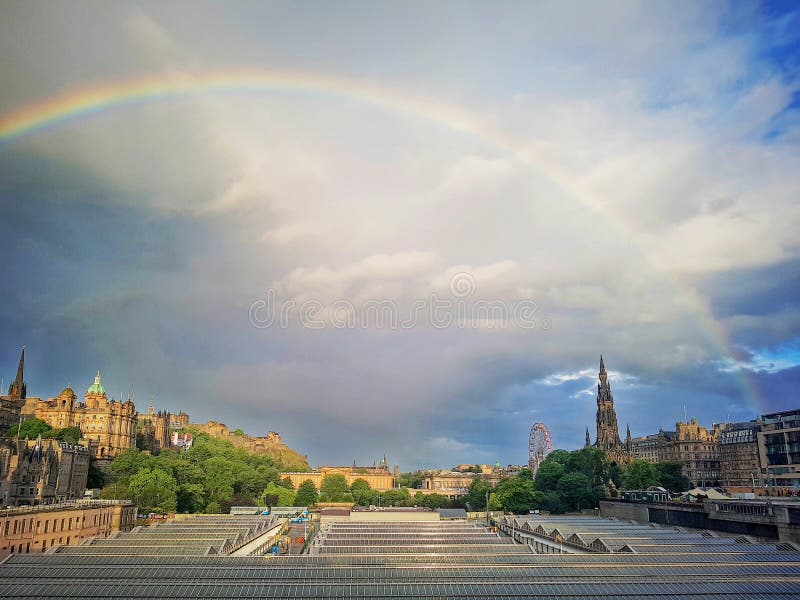 Rainbow over Edinburgh stock image. Image of rainbow - 176023969