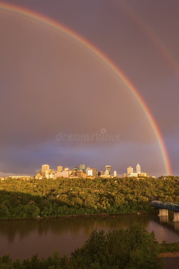 Rainbow over Edmonton stock photo. Image of cityscape - 103912100