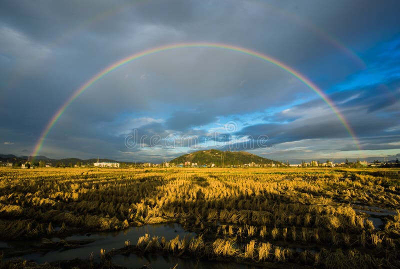 Rainbow Over Field stock image. Image of hills, background - 63807099