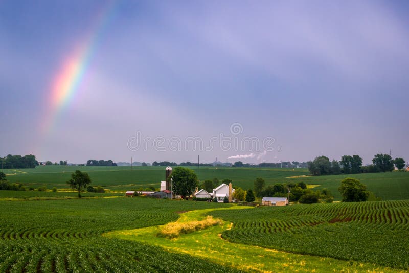 Rainbow Over Field stock photo. Image of weather, scenic - 95043768