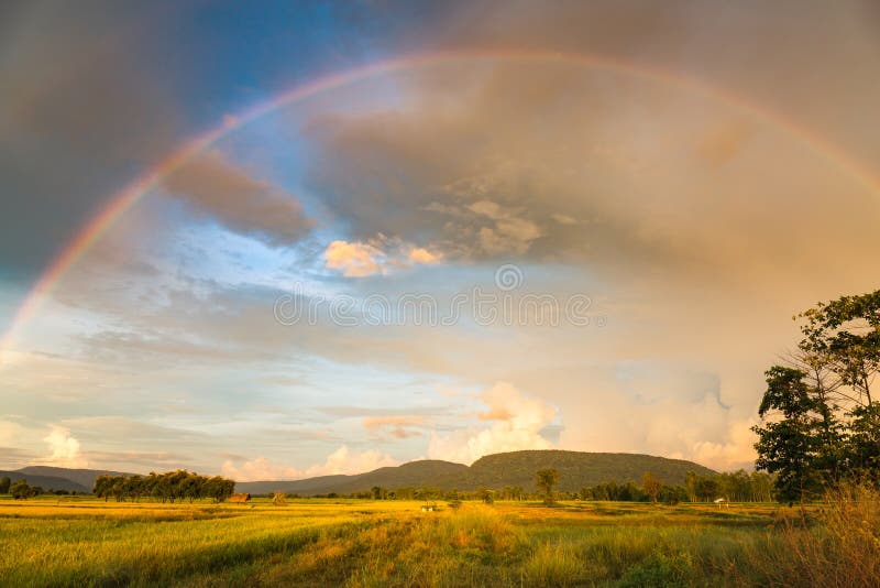 Rainbow over Field stock photo. Image of horizon, rural - 118896276