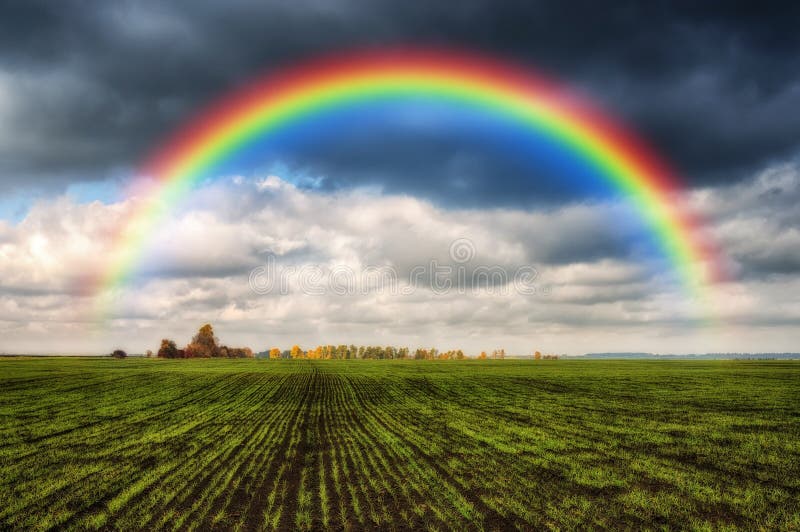 Rainbow over the field stock photo. Image of agriculture - 165750428