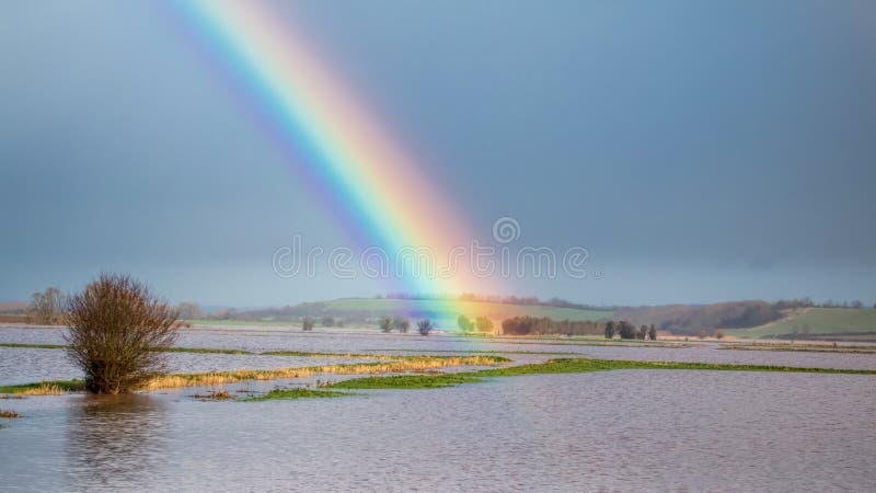 Rainbow Over Flooded Land after Storm Stock Photo - Image of global ...