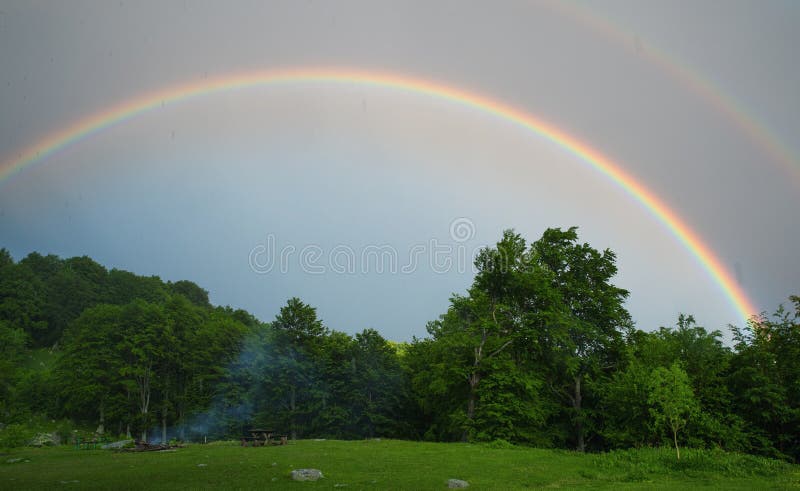 Rainbow Over Forest. Beautiful Scenery. Stock Image - Image of forest ...