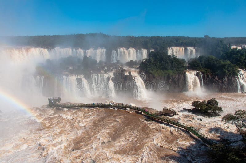 Rainbow Over Gorgeous Waterfalls of Iguazu, Brazil Stock Photo - Image ...