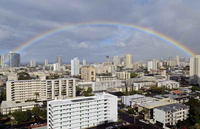 Rainbow Over Honolulu stock image. Image of vibrant, hawaiian - 25438875