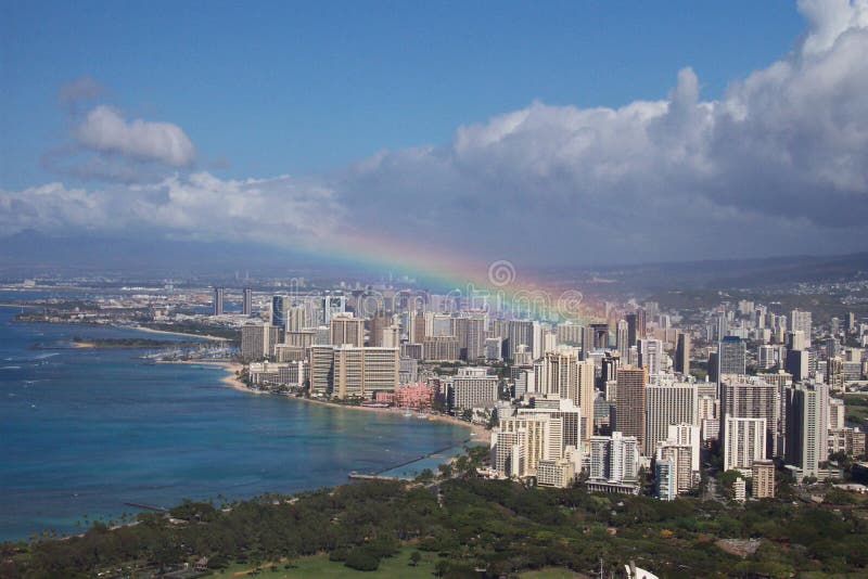 Rainbow over Honolulu stock photo. Image of travel, buildings - 492264