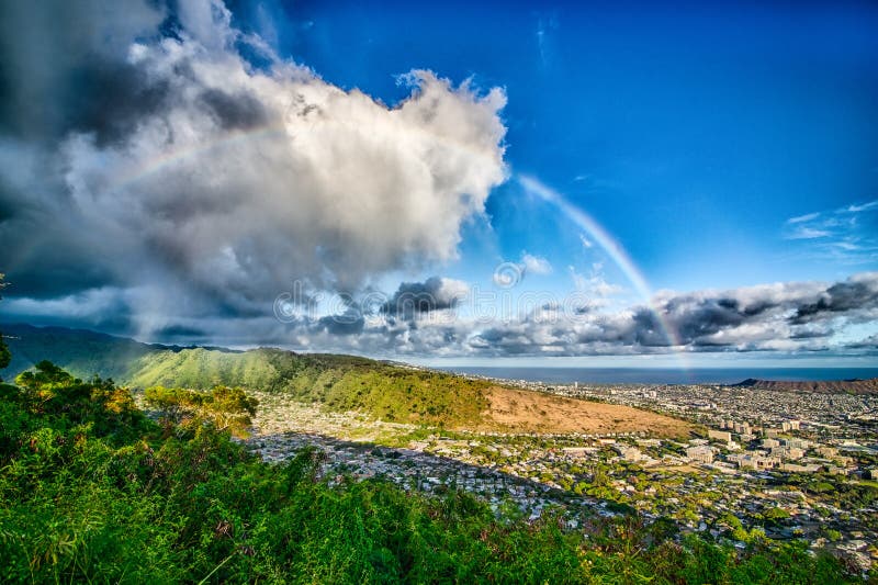 Rainbow Over Honolulu Hawaii after Rain Stock Photo - Image of ...
