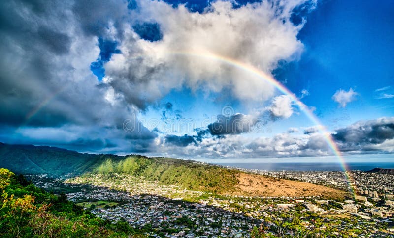 Rainbow Over Honolulu Hawaii after Rain Stock Photo - Image of ocean ...