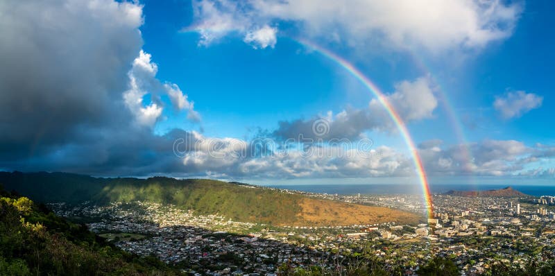 Rainbow Over Honolulu Hawaii after Rain Stock Image - Image of ...
