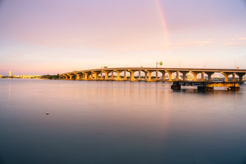 Rainbow Over Interstate Bridge between Miami and Miami Beach Stock ...